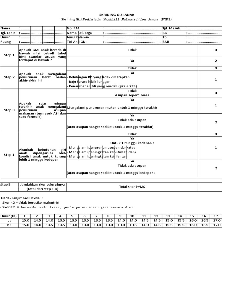 Form Skrining Gizi Awal | PDF