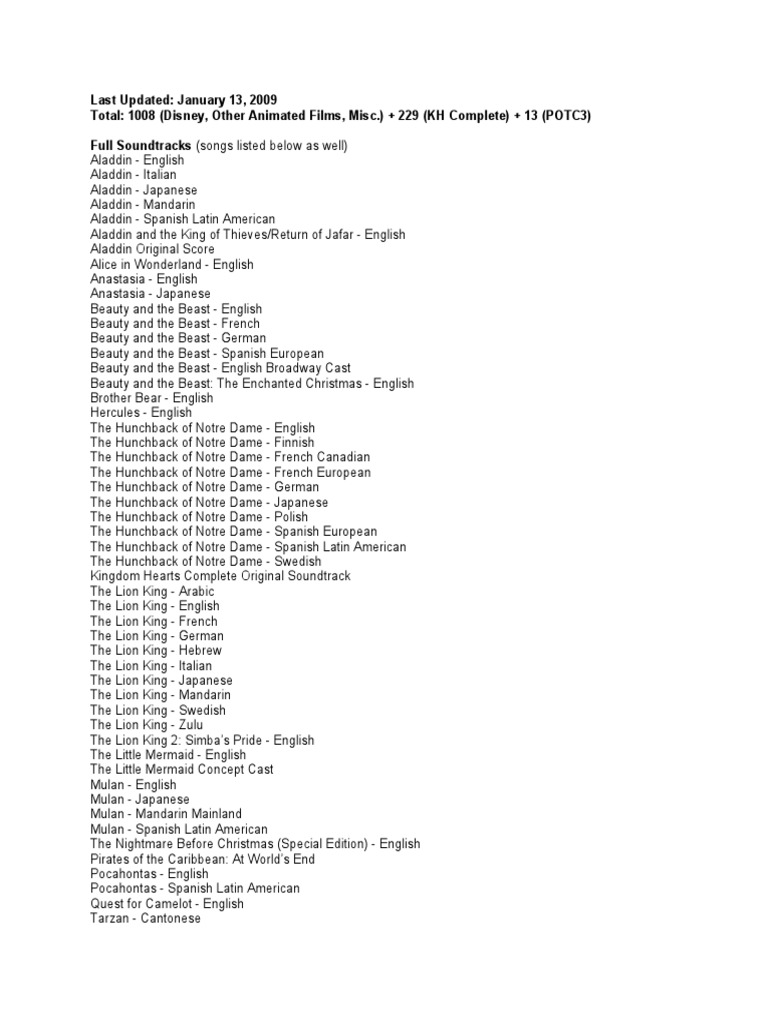 Disney Soundtracks Collection Listing | PDF | Leisure