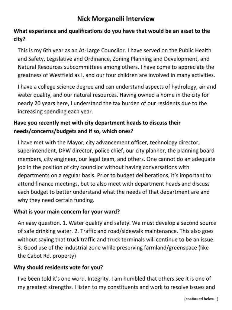 Nick Morganelli: Ward 1 Councilor Insights | PDF | Drinking Water ...
