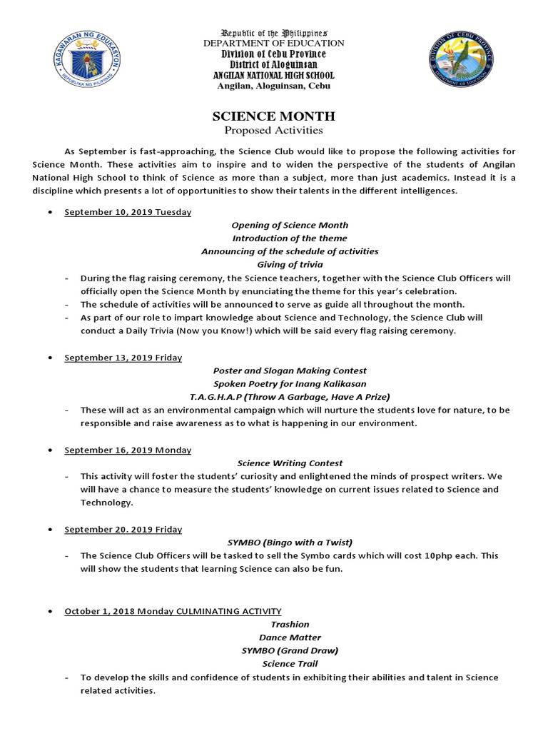 Proposal For Science Month | PDF | Science