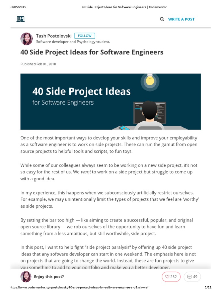 40 Side Project Ideas For Software Engineers - Codementor | PDF | Web ...