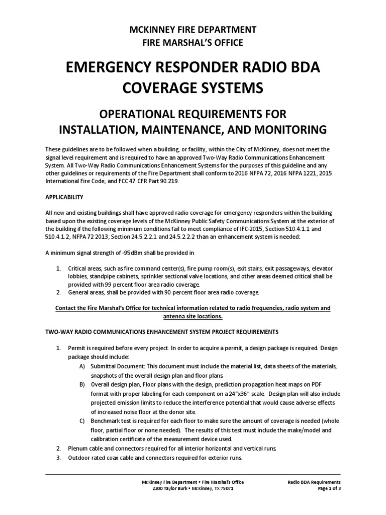 Emergency Responder Radio Bda Coverage Systems: Operational ...