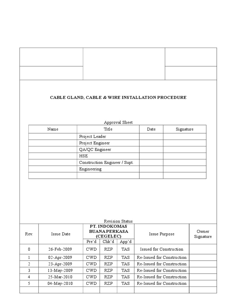Cable Gland, Cable & Wire Installation Procedure | PDF | Electrical ...