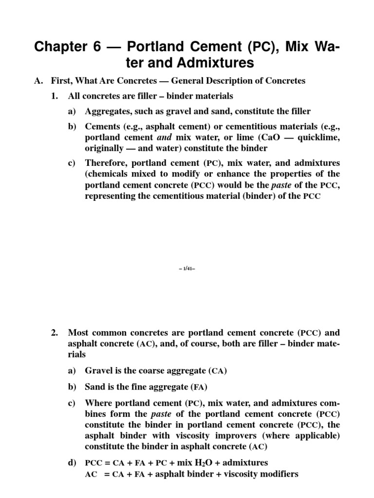 Chapter 6 - Portland Cement, Mix Wa-Ter and Admixtures | PDF | Cement ...