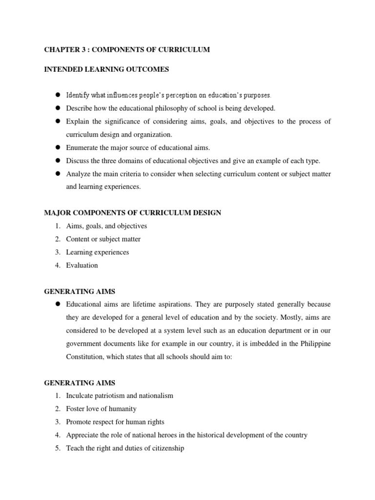 Key Components of Curriculum Design | PDF | Learning | Goal