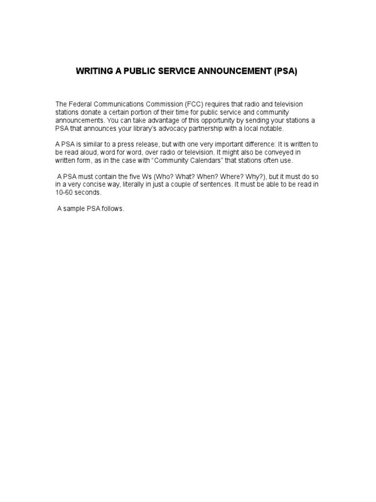 Writing A PSA | PDF