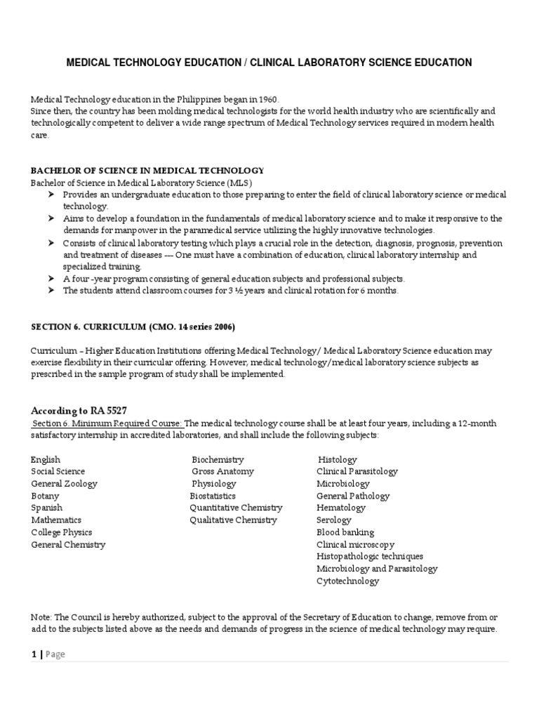 Medical Technology Education in the Philippines | PDF | Medical ...