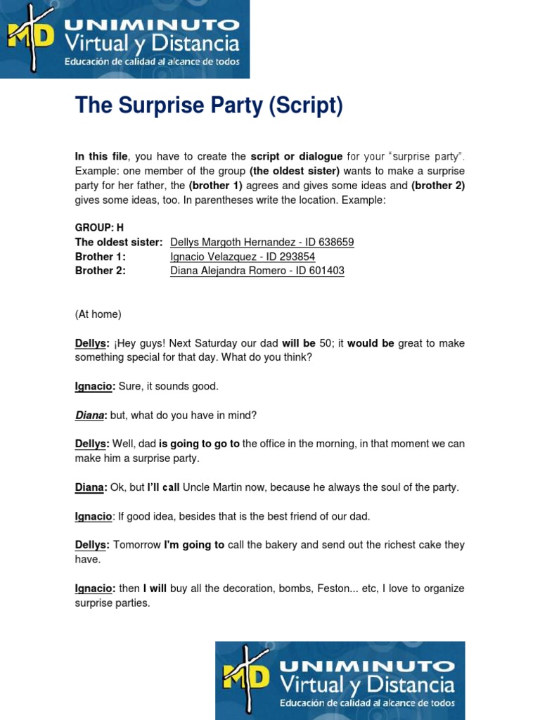 The Surprise Party (Script) : Group: H | PDF | Home & Garden | Art