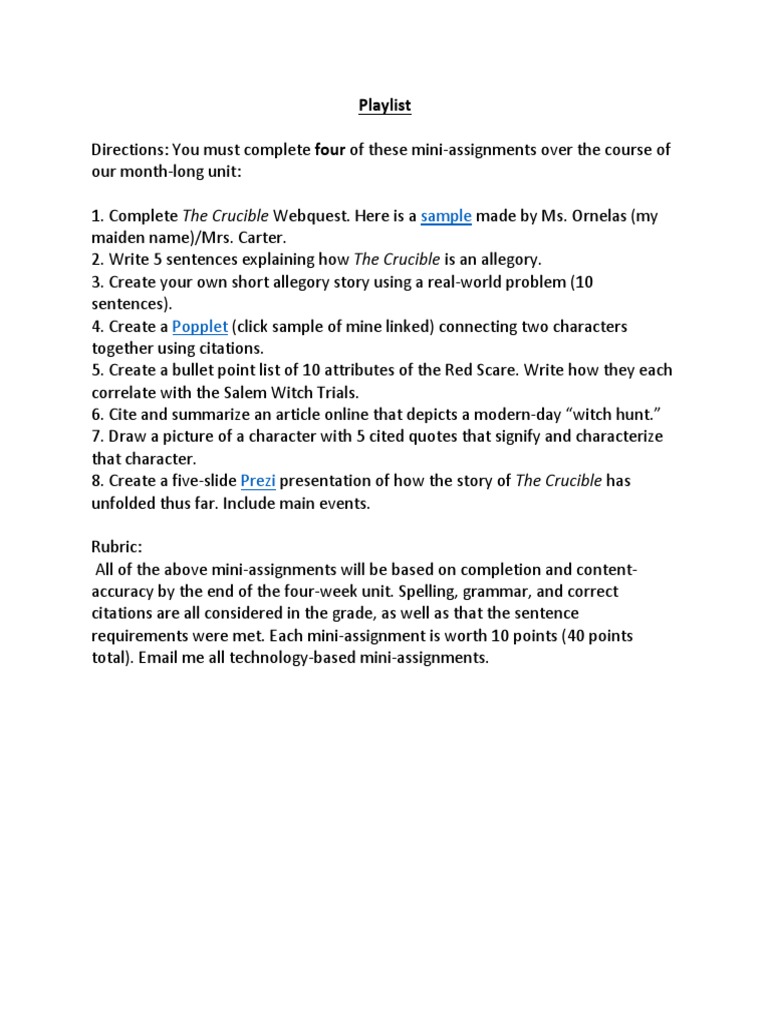 The Crucible Mini-Assignments Guide | PDF