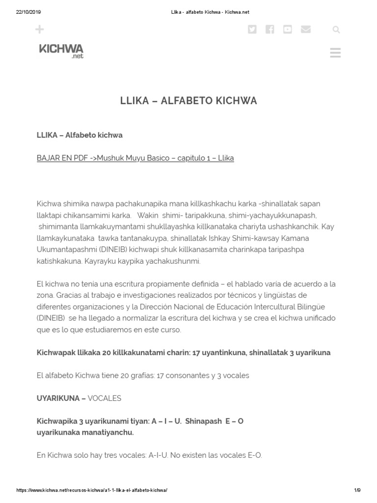 001 Llika - Alfabeto Kichwa | PDF | Alfabeto | Lingüística