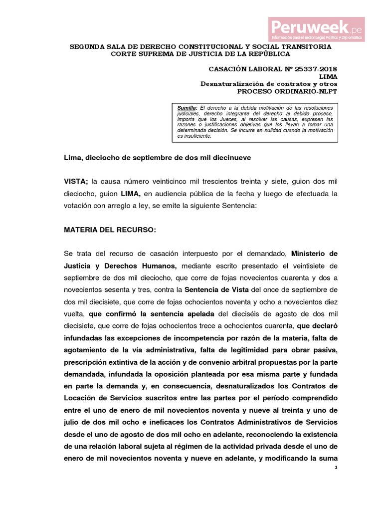 Casación Laboral Nº 25337-2018 LIMA (Peruweek.pe) | Debido al proceso ... Casación Laboral Nº 25337-2018 LIMA (Peruweek.pe) | Debido al proceso ...