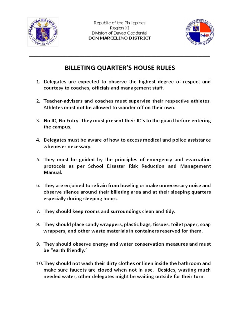 Billeting Quarters House Rules | PDF