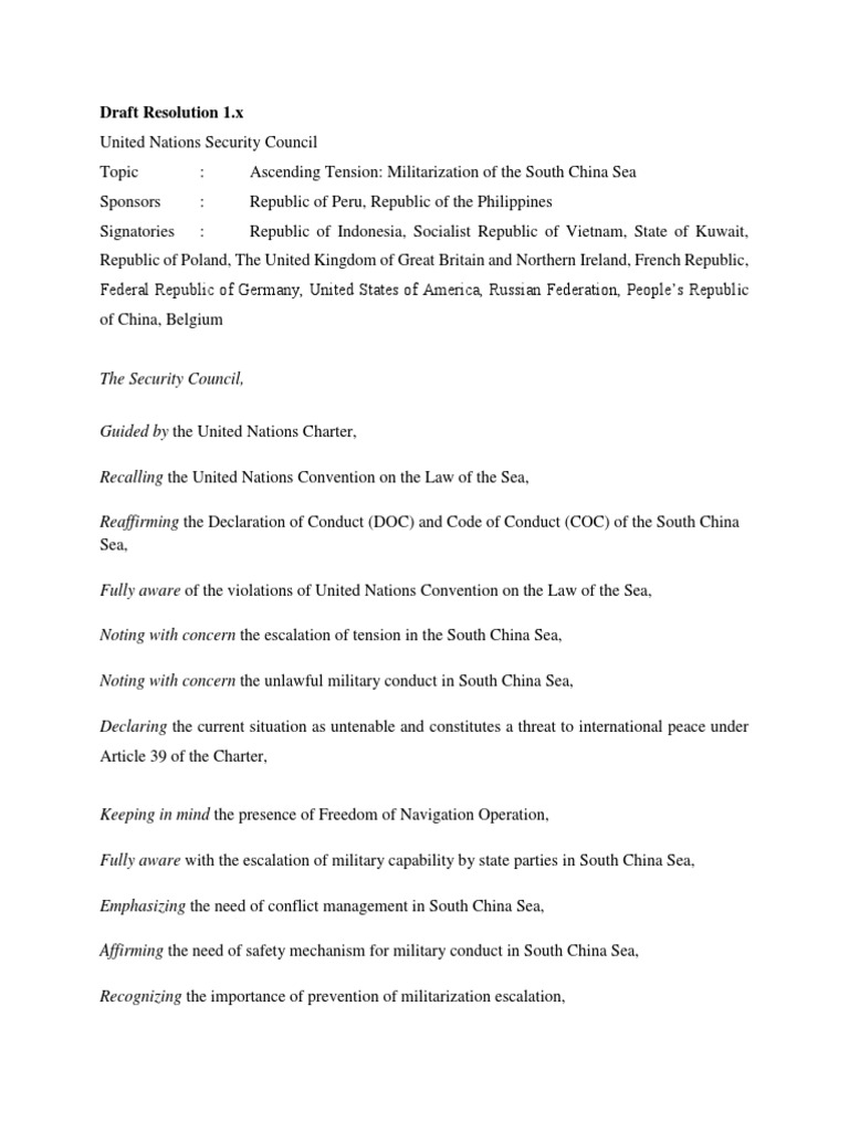 Draft Resolution | PDF | South China Sea | United Nations Security Council
