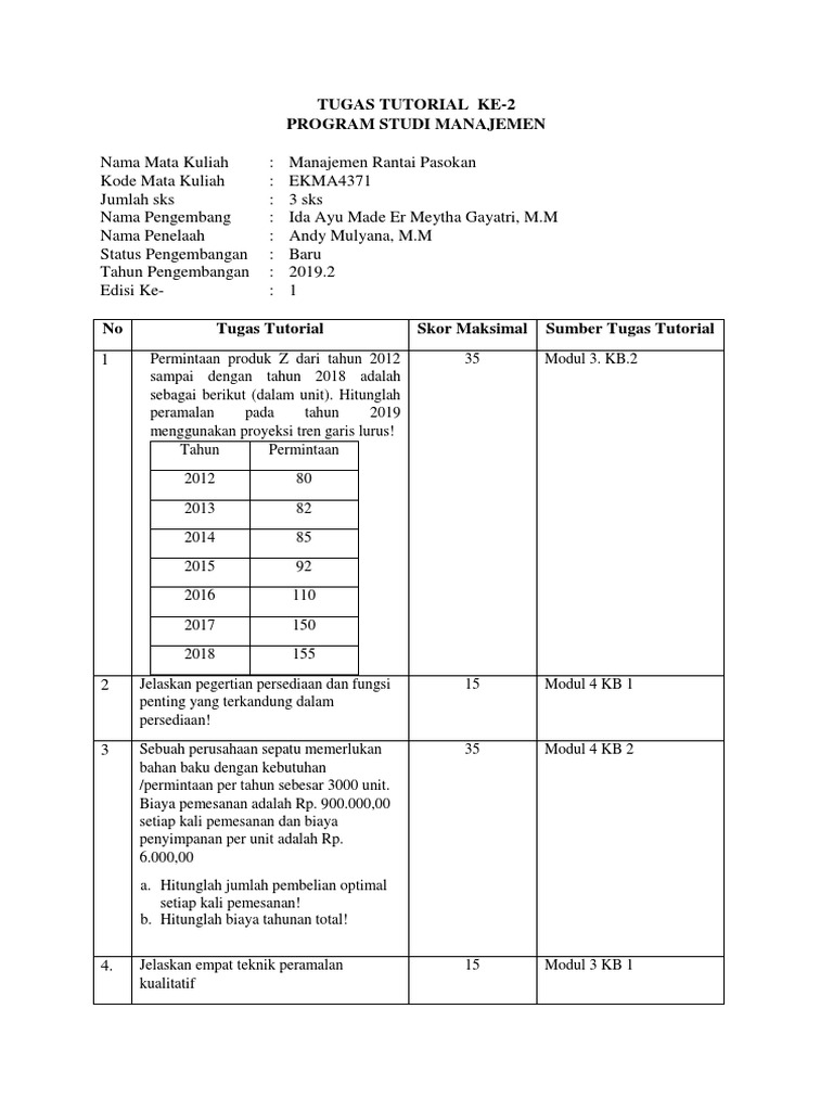 Soal Tugas 2 Manajemen Rantai Pasokan | PDF