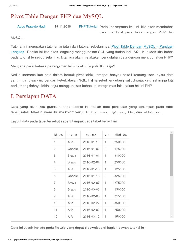 Pivot Data Mysql PHP | PDF