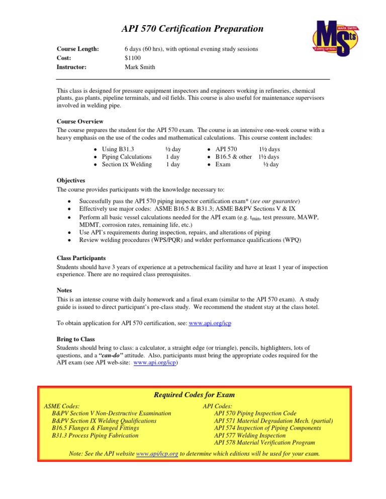 API 570 Certification Prep Course Details | PDF | Test (Assessment ...