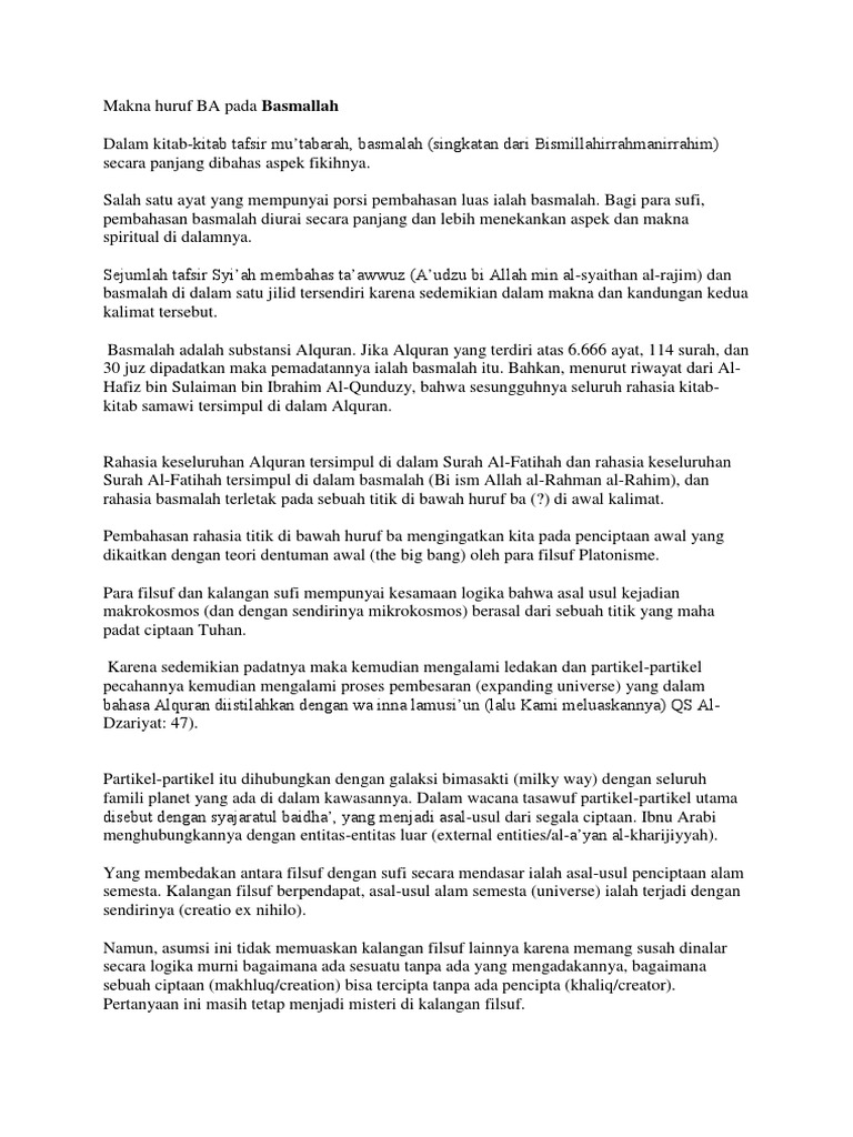 Makna Huruf BA Pada Basmallah | PDF