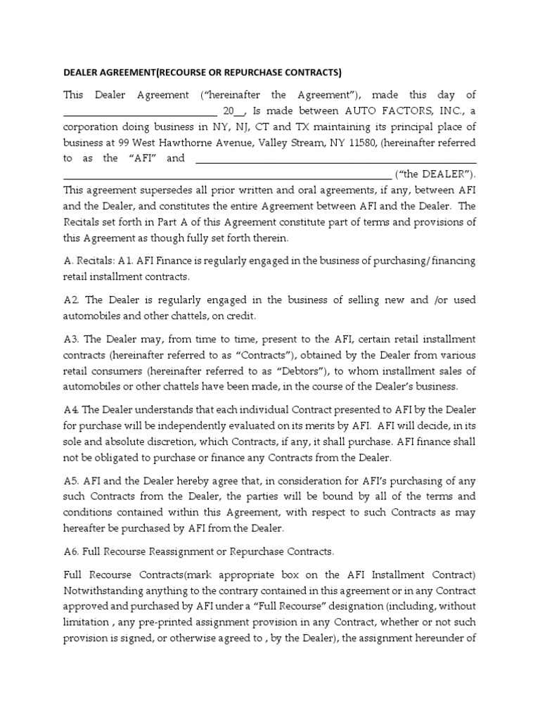 Dealer Buyback Agreement Overview | PDF | Guarantee | Security Interest