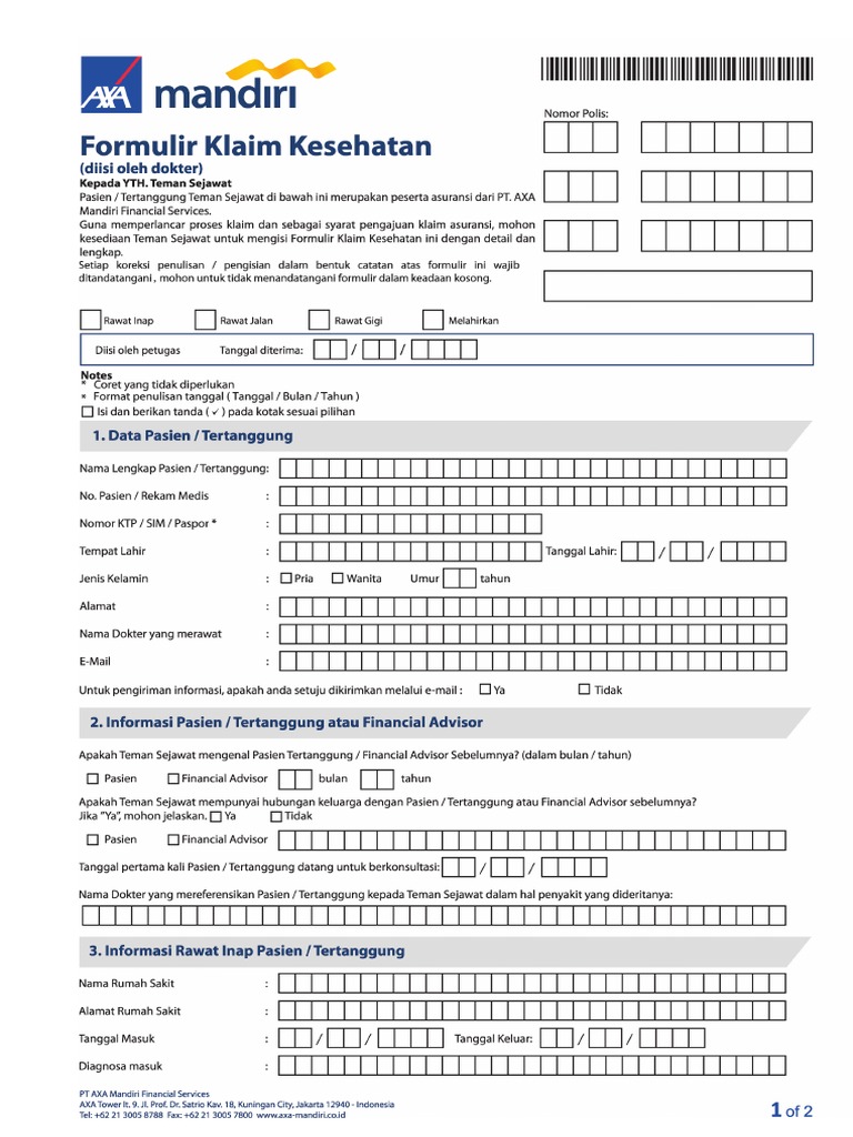 Formulir Klaim Kesehatan (Diisi Oleh Dokter) PDF | PDF
