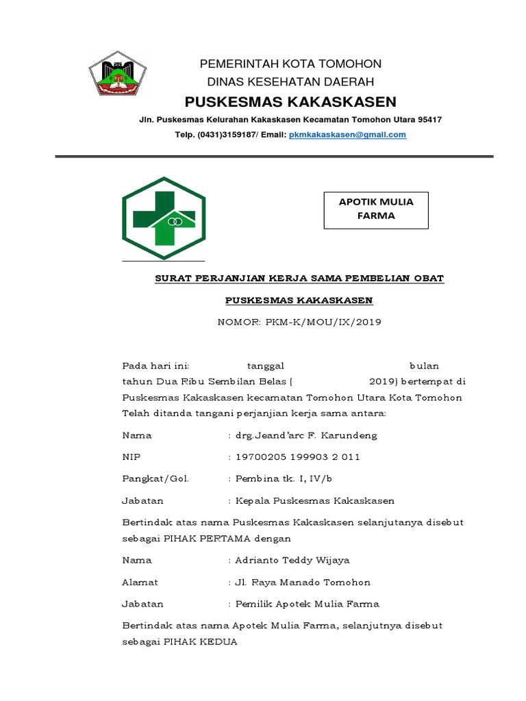 Surat Perjanjian Kerjasama Mou Obat Pdf