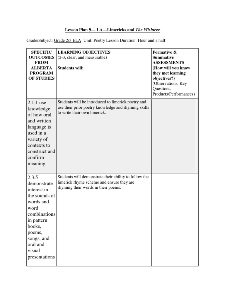 La Plan 9 Limericks | PDF | Poetry | Pedagogy