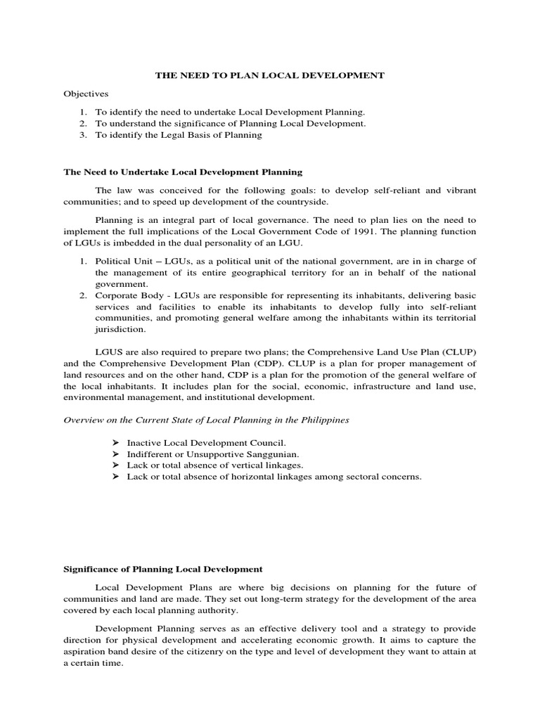 The Need To Plan Local Development | PDF | Urban Planning | Local ...
