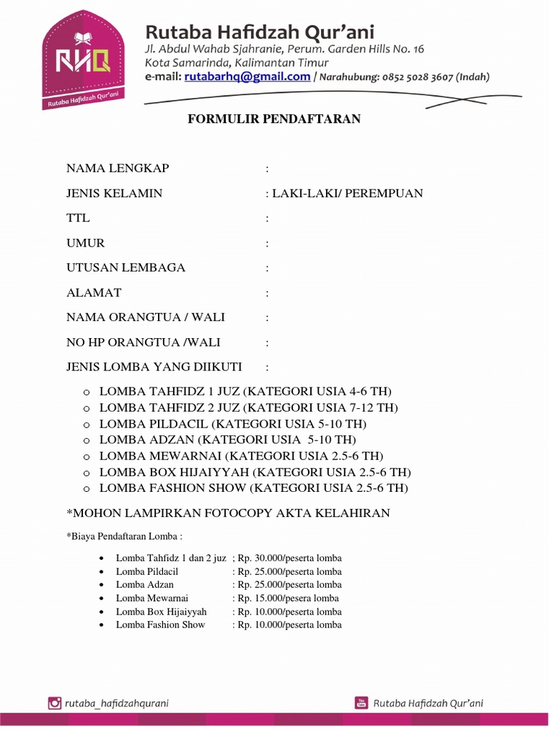 Formulir Lomba HSN Manual Ots | PDF
