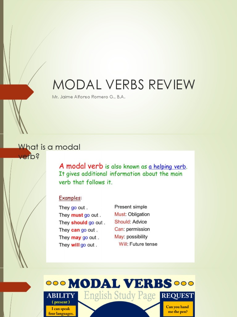 Modal Verbs Review: Mr. Jaime Alfonso Romero G., B.A | PDF
