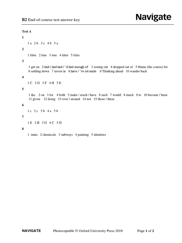 End of Course Test Answers | PDF