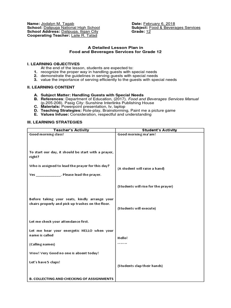 Fbs Lesson Plan 2 | PDF | Lesson Plan | Special Education