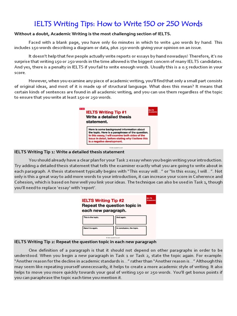 Ielts Writing Tips How To Write 150 Or 250 Words Pdf Thesis