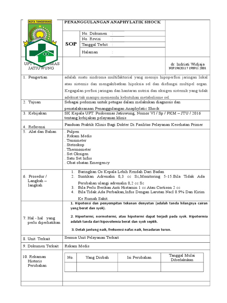 Penanggulangan Anaphylactic Shock SOP | PDF