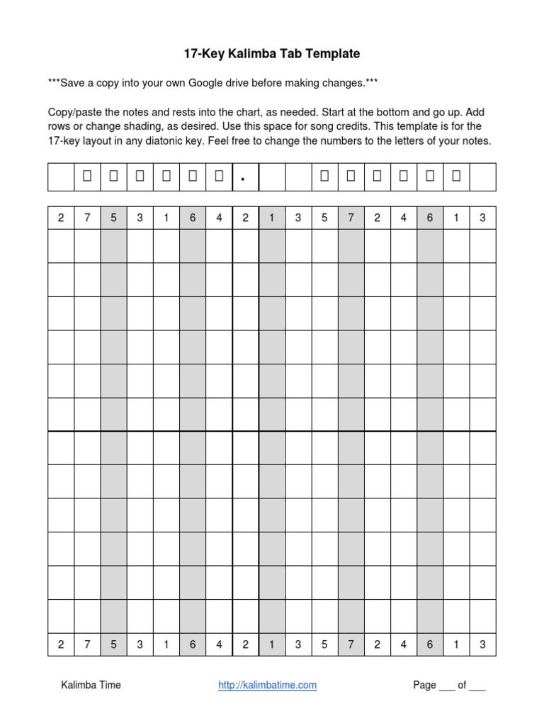 17-Key Kalimba Tab Template