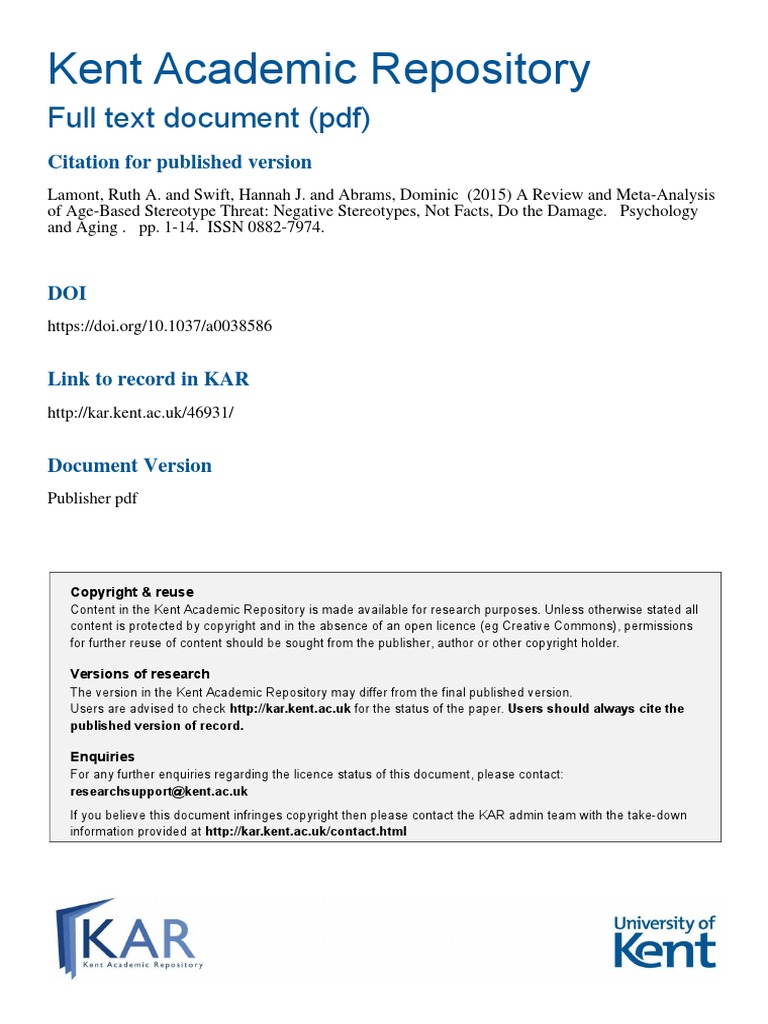 Age-Based Stereotype Threats | PDF | Stereotypes | Ageing