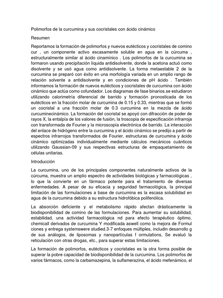 Polimorfos de La Curcumina y Sus Cocristales Con Ácido Cinámico | PDF ...
