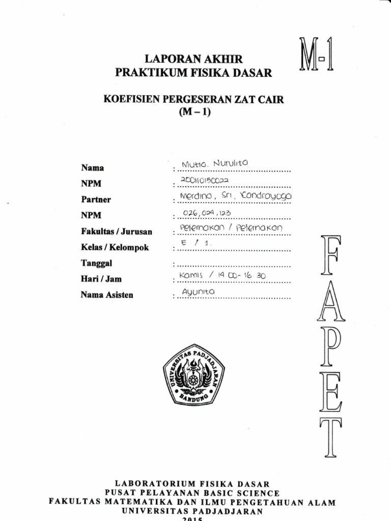 Koefisien Pergeseran Zat Cair (M-1) PDF | PDF
