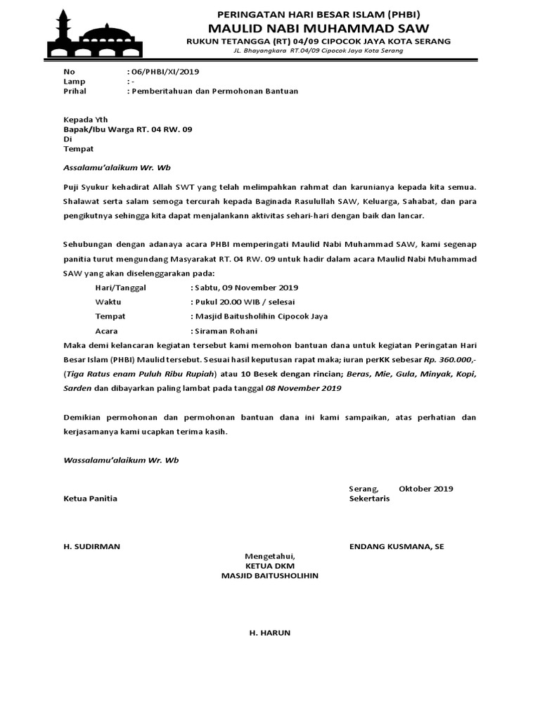 Permohonan Dana Maulid Nabi 2019 | PDF