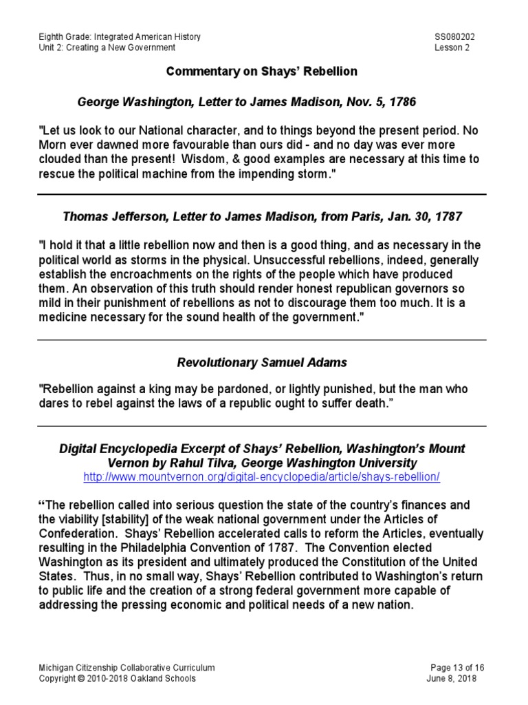 Lesson 2 - Commentary On Shays Rebellion | PDF | Social Science | History