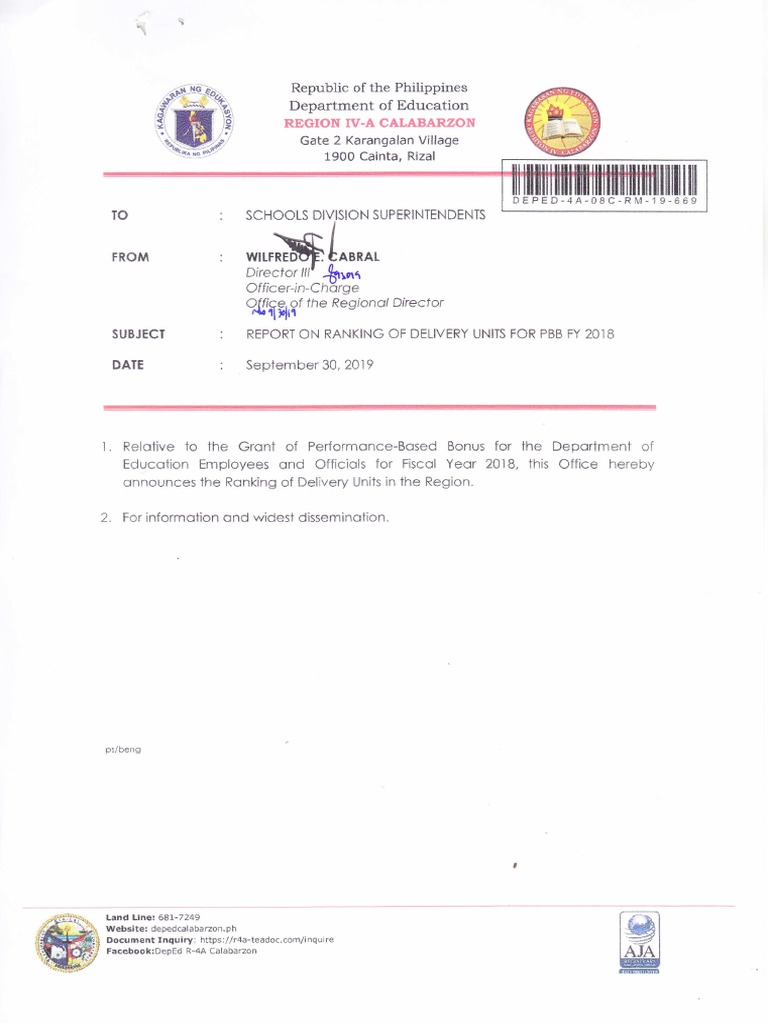 Final RM No. 669 S. 2019 Report On Ranking of Delivery Units For PBB ...