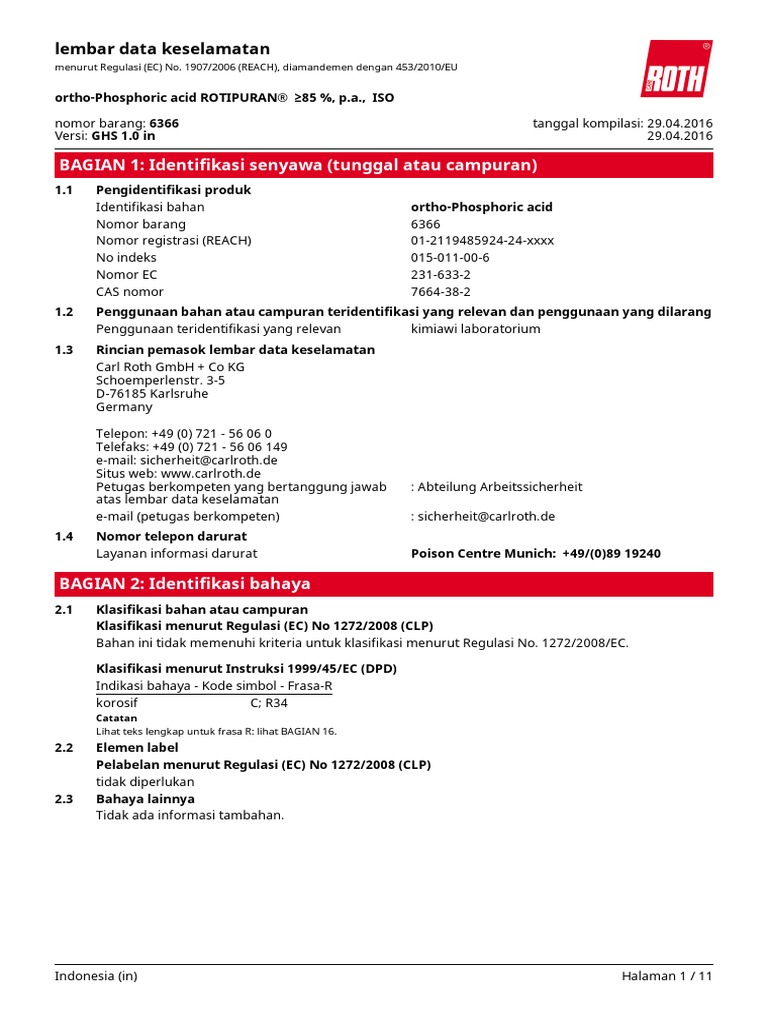 Msds Asam Pospat | PDF | Sains & Matematika