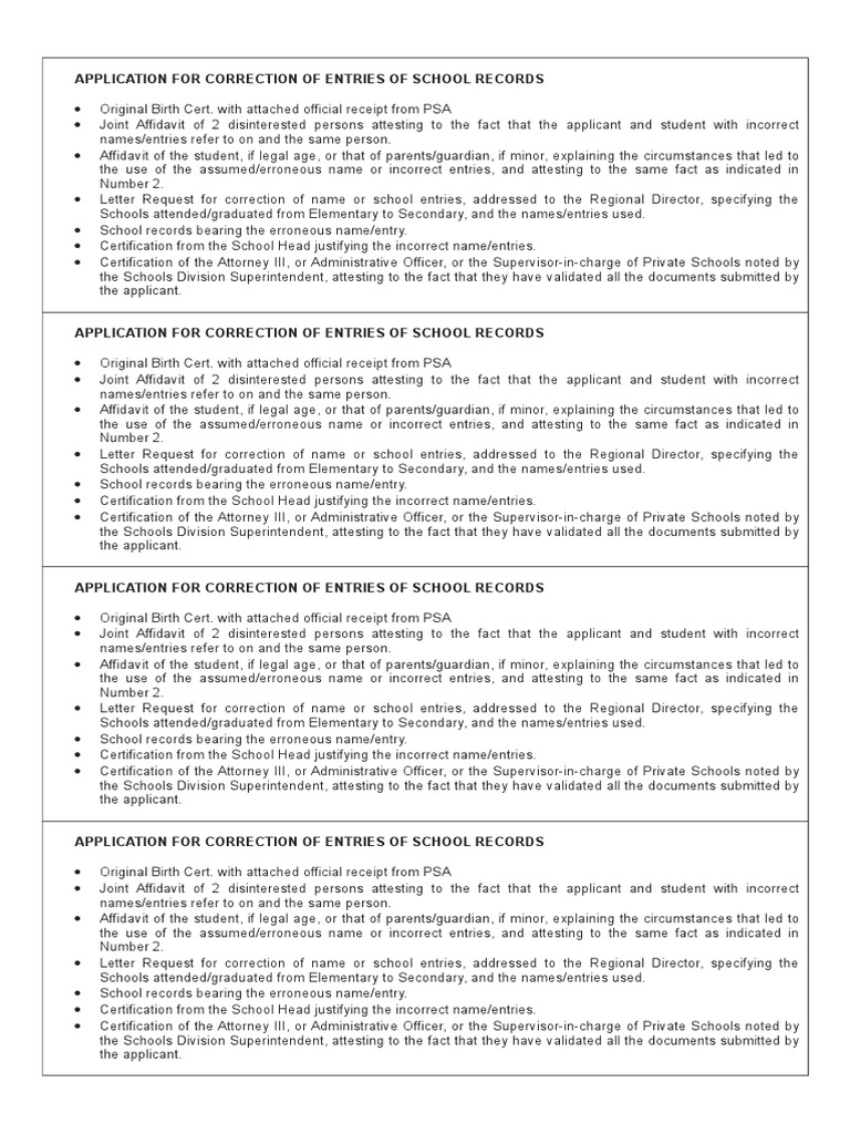 School Records Correction Application Guide | PDF | Birth Certificate ...