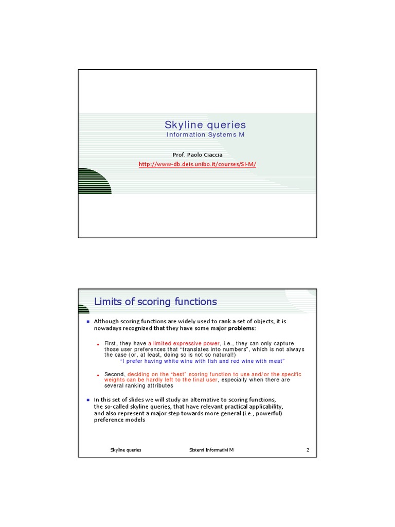 Limits of Scoring Functions and the Potential of Skyline Queries | PDF | Function (Mathematics ...