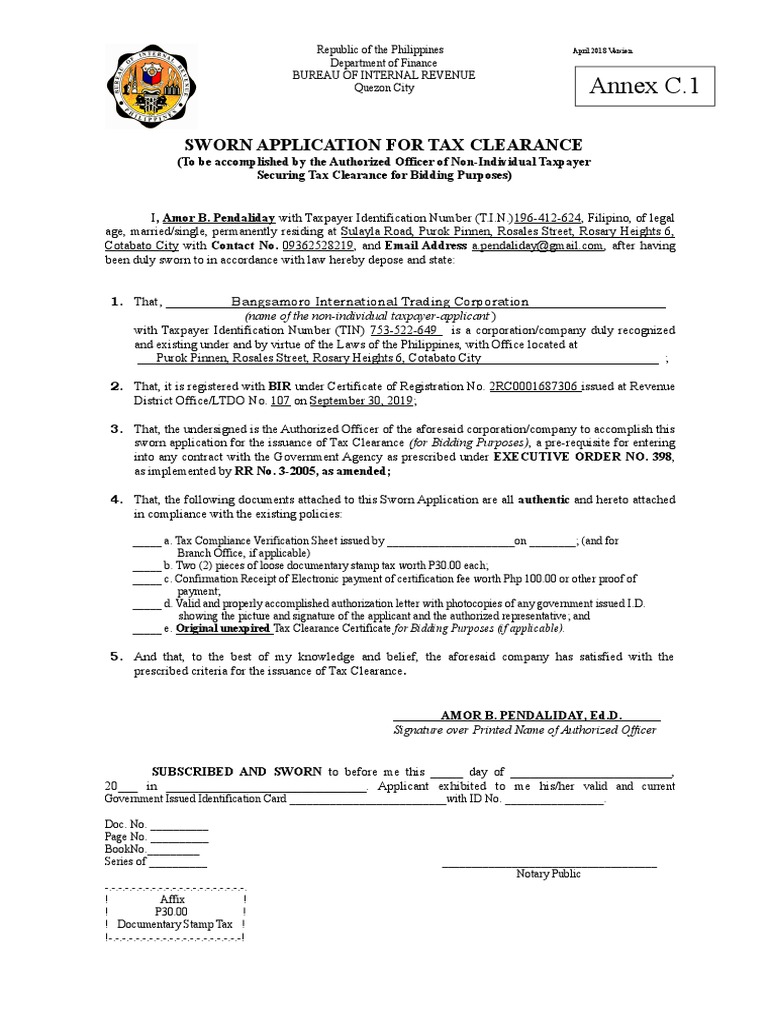 Annex C.1 - BITC | Download Free PDF | Identity Document | Social Institutions