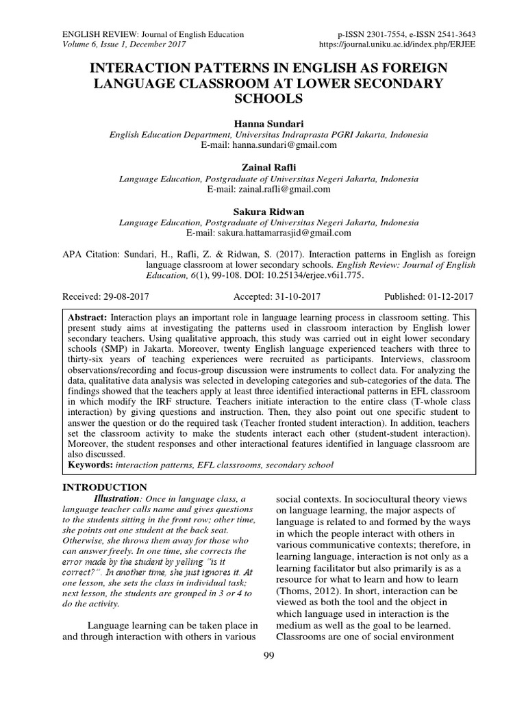 EFL Classroom Interaction Patterns | PDF | Classroom | English As A ...