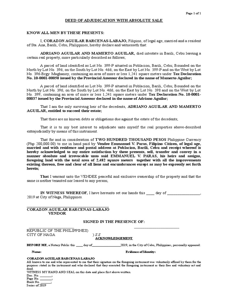 Deed of Adjudication | PDF | Natural Resources Law | Government Information