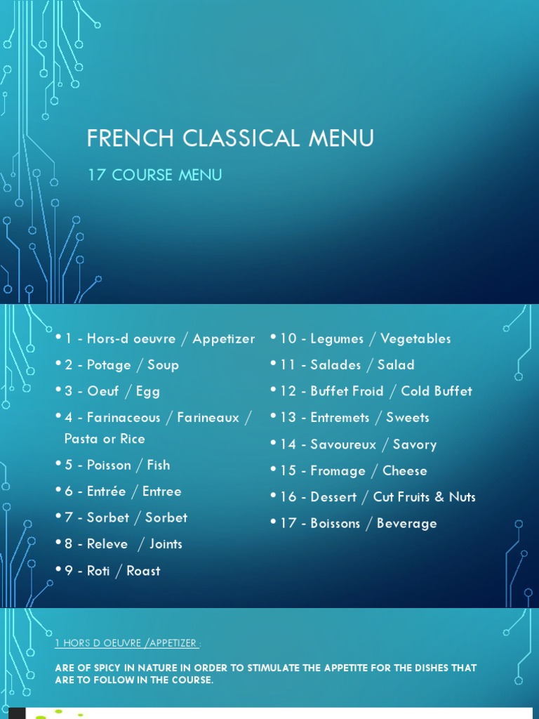 French Classical Menu Powerpoint | PDF | Hors D'oeuvre | Salad