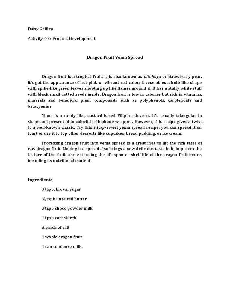 A Sweet and Nutritious Dragon Fruit Yema Spread: Developing a New ...