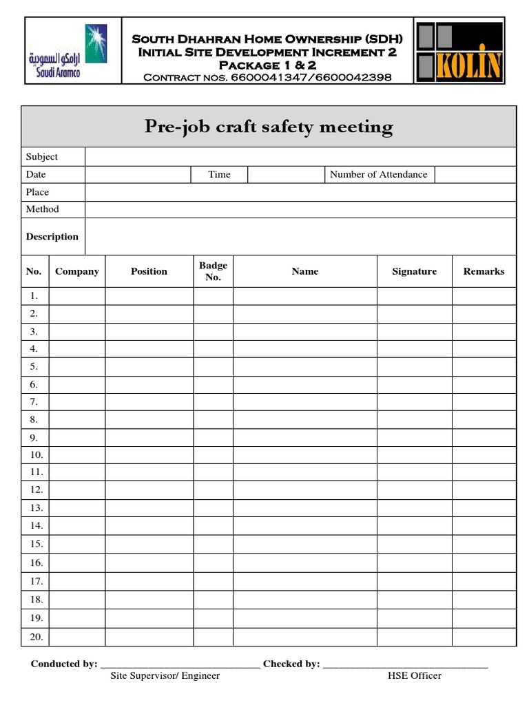 Pre-Job Craft Safety Meeting | PDF