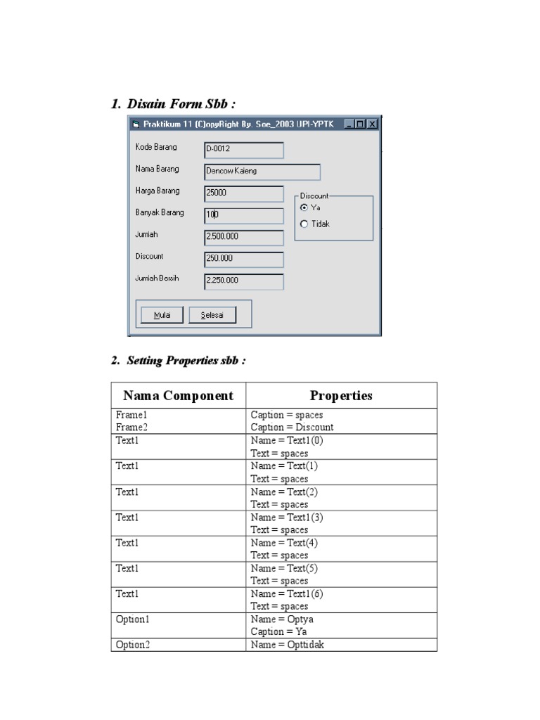 Disain Form SBB:: Nama Component Properties | PDF | Computing | Software