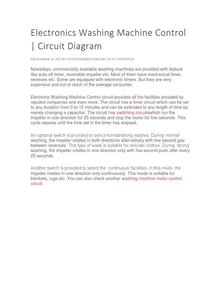 Electronics Washing Machine Control - Circuit Diagram: Timer Circuit ...